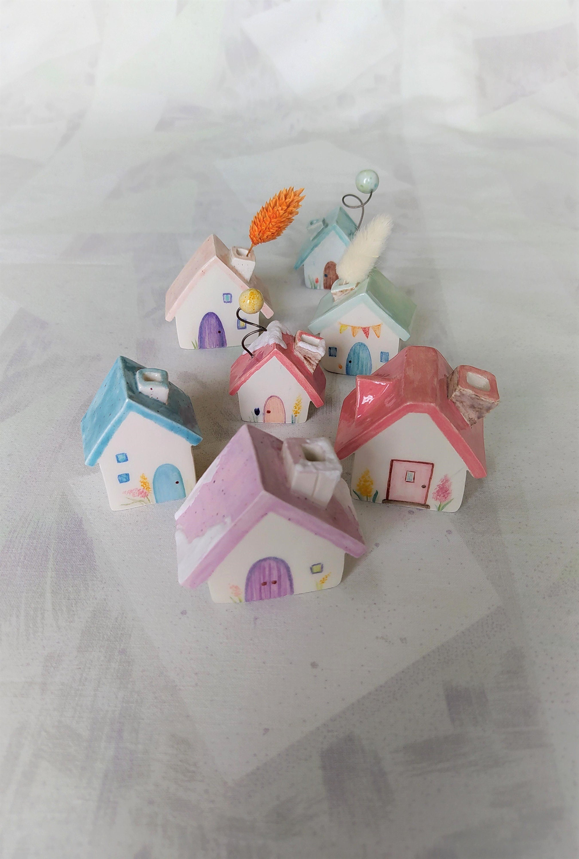 Ceramic Mini Dark Pink Roof House Miniature Spring House - Etsy