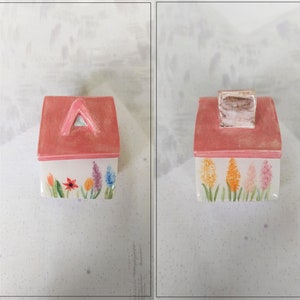 Ceramic Mini Dark Pink Roof House Miniature Spring House - Etsy