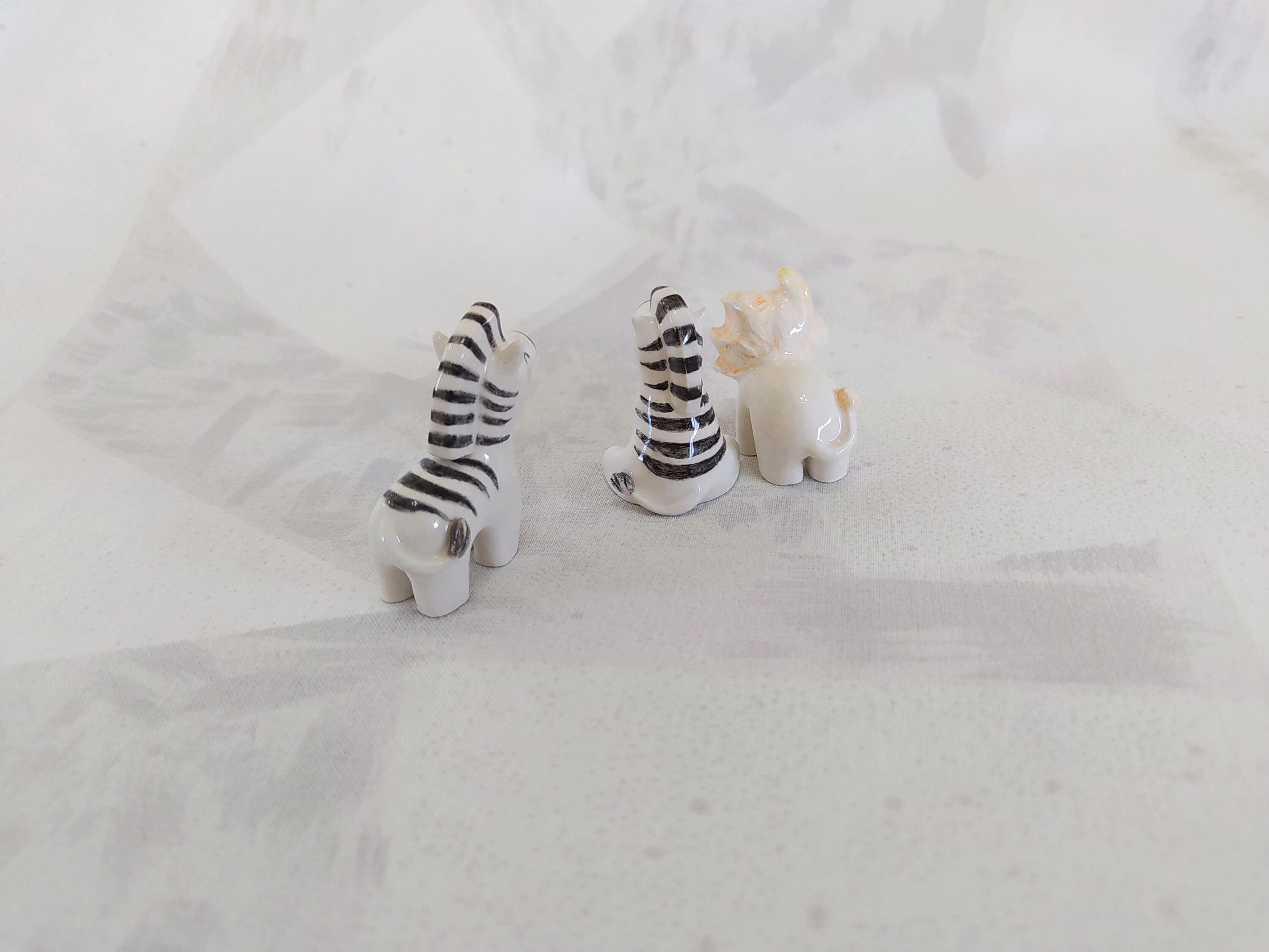 Ceramic Mini Wild Animals Sculpture Zebra and White Lion - Etsy