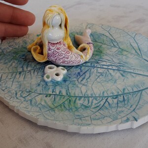 Ceramic Mermaid on Leaf Dish| Mermaid Jewelry Tray| Fantasy Trinket ...
