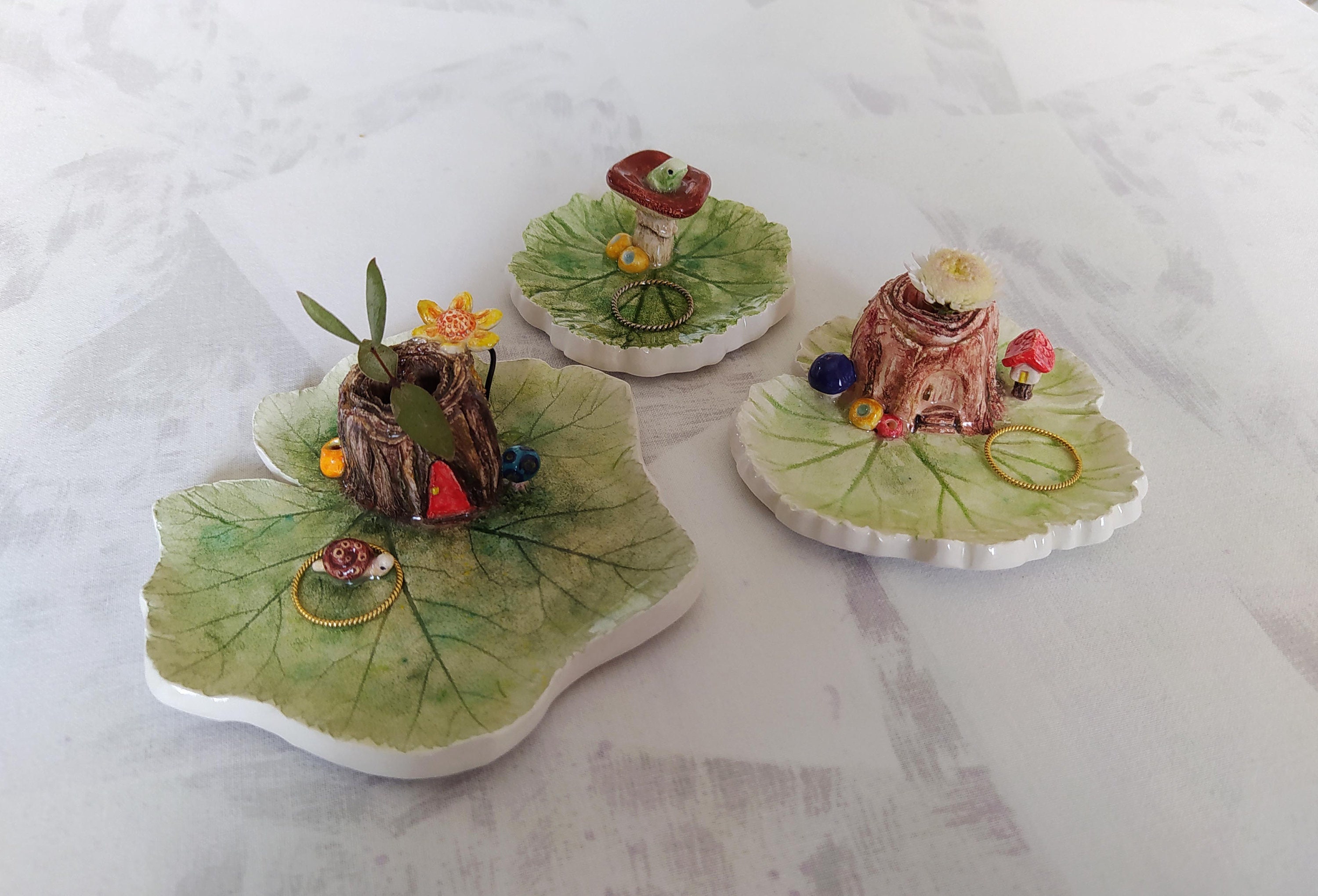 Ceramic Tree Trunk Vase Mushroom and Snail on Leaf Dish Tree | Etsy