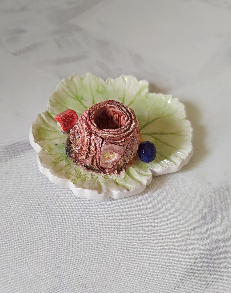 Ceramic Tree Trunk Vase Blue Mushroom And Mini Bird House On | Etsy