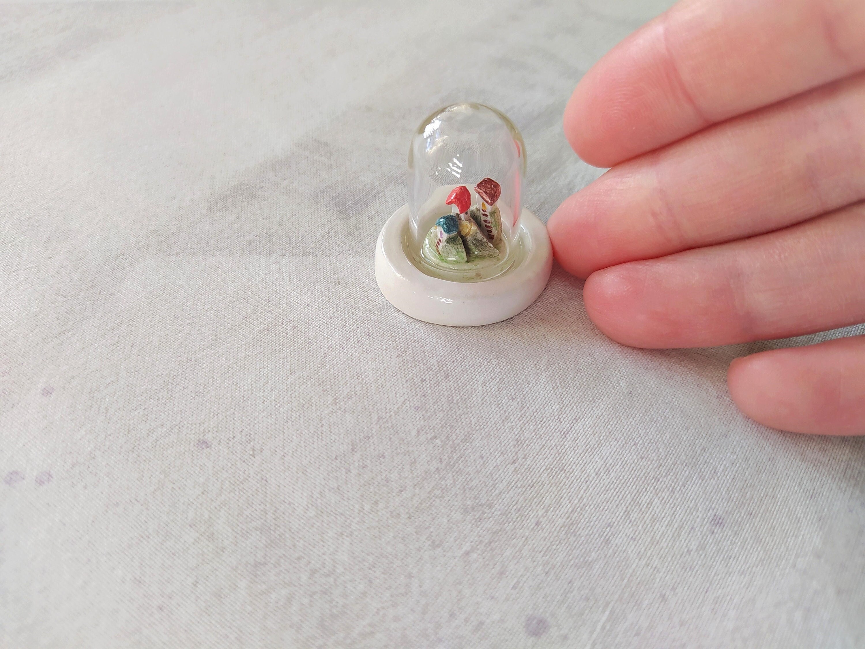Ceramic Miniature Houses on Mountains Under Glass Dome | Etsy