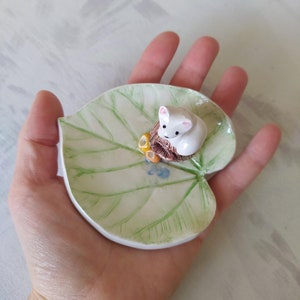 Ceramic Fox Sits on A Tree Trunk Leaf Dish| Fox Jewelry Tray| Animal ...