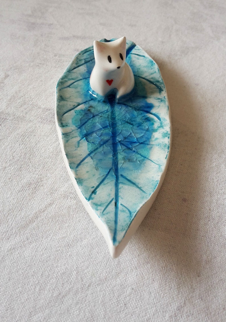 Ceramic Arctic Fox on Leaf Dish White Fox With Red Heart | Etsy