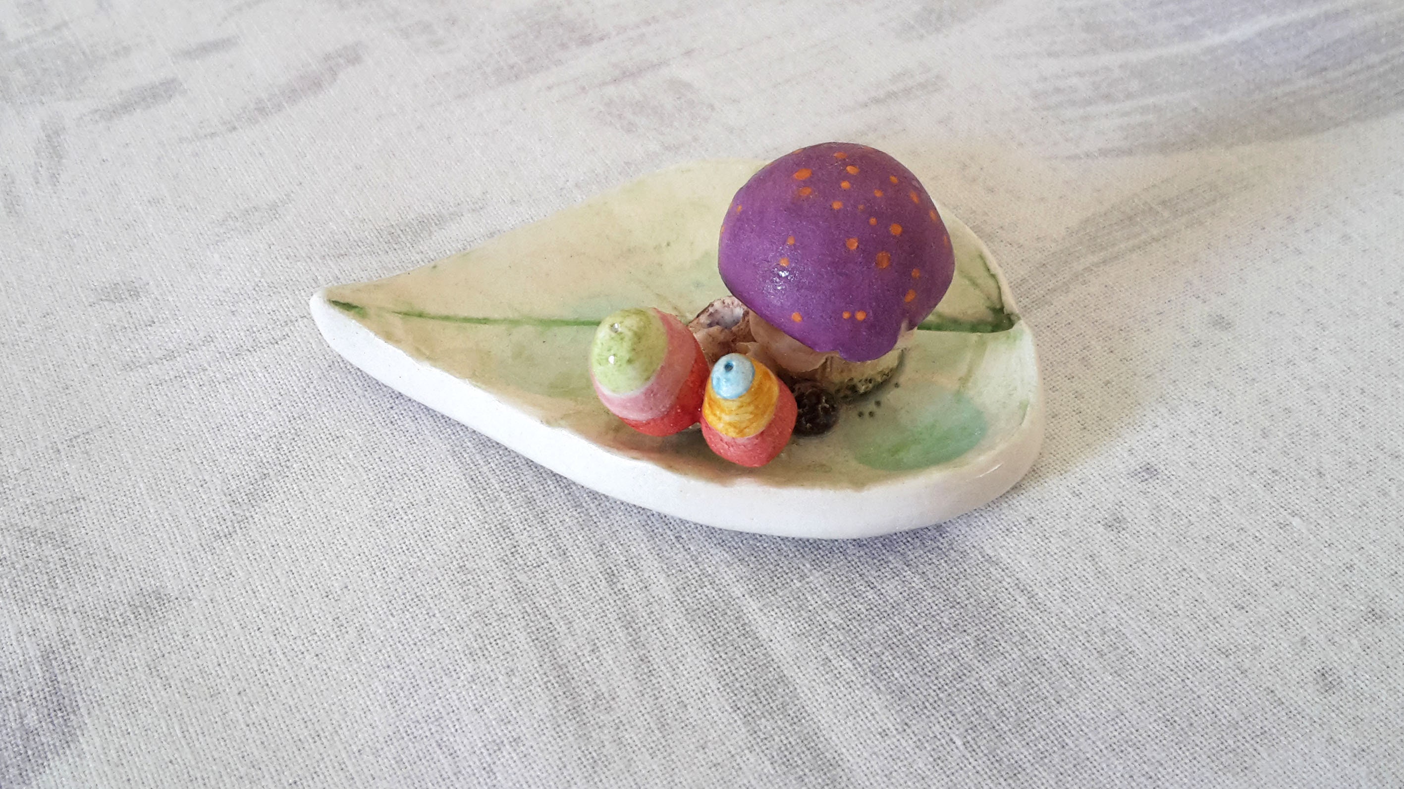Ceramic Purple and Lollipop Mushrooms on Leaf Dish Mushroom | Etsy