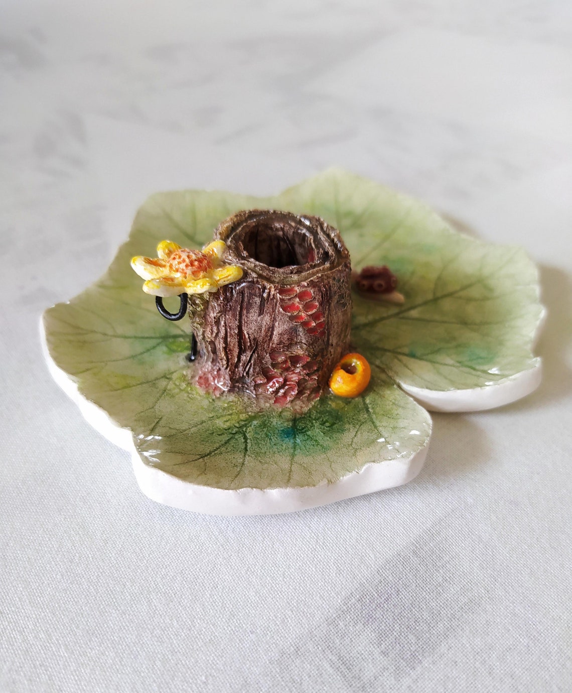Ceramic Tree Trunk Vase Mushroom and Snail on Leaf Dish Tree | Etsy