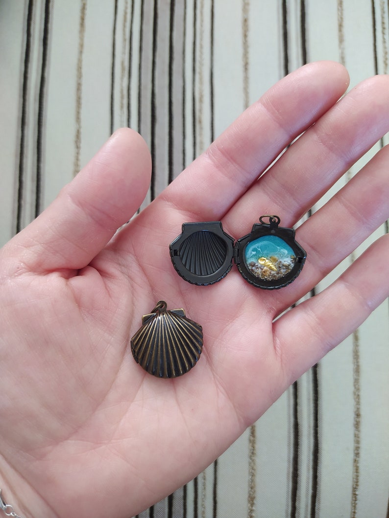 Sea in My Heart Locket - Antique Bronze Seashell Necklace - Miniature ...