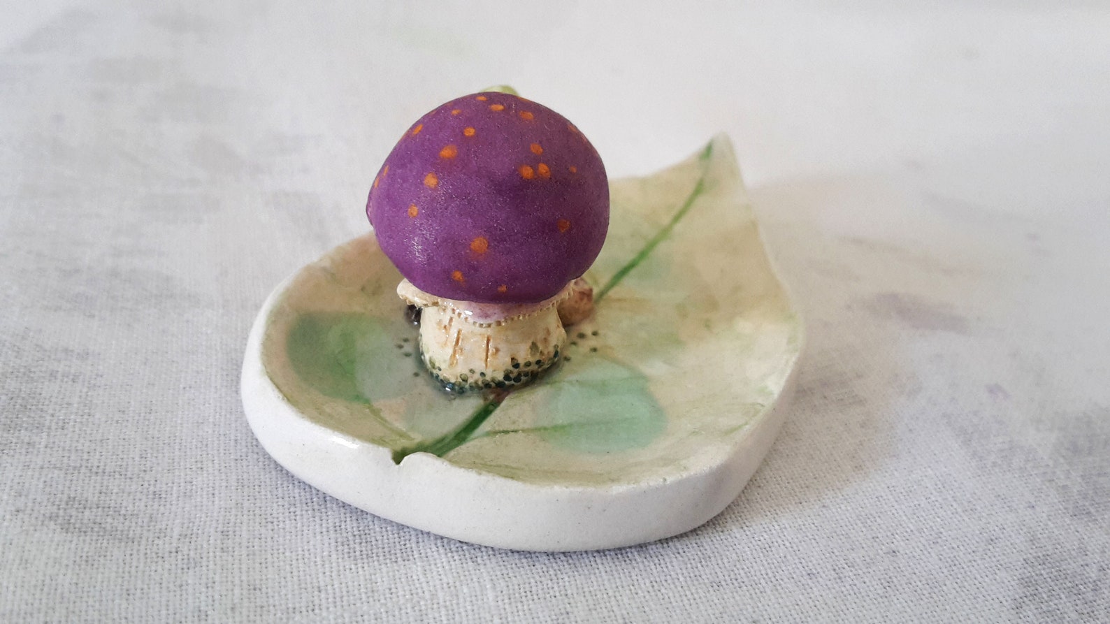 Ceramic Purple and Lollipop Mushrooms on Leaf Dish Mushroom - Etsy