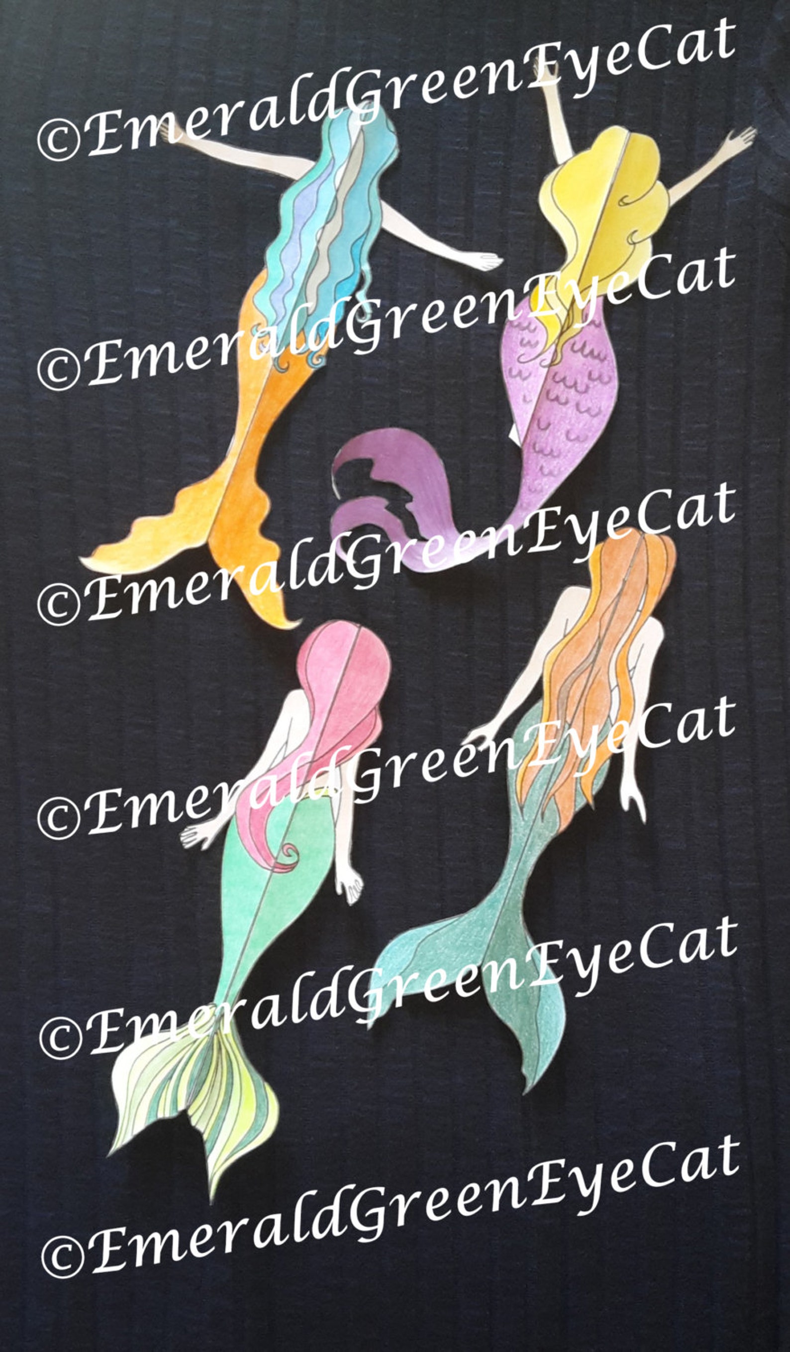 Digital Mermaid Templates Mermaid Pencil Decor Hand Drawn - Etsy