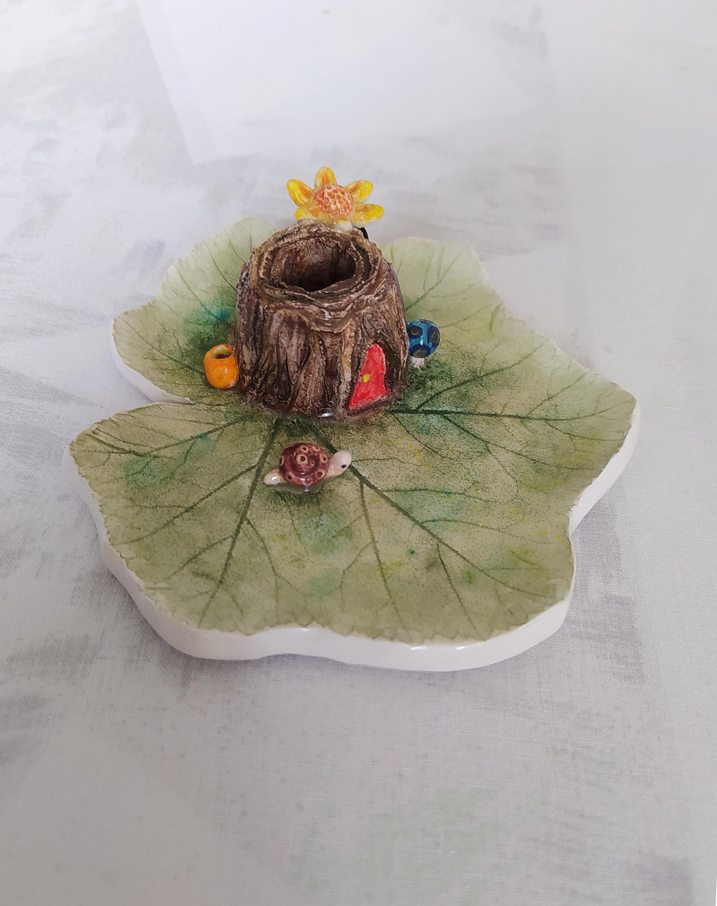 Ceramic Tree Trunk Vase Mushroom and Snail on Leaf Dish Tree - Etsy