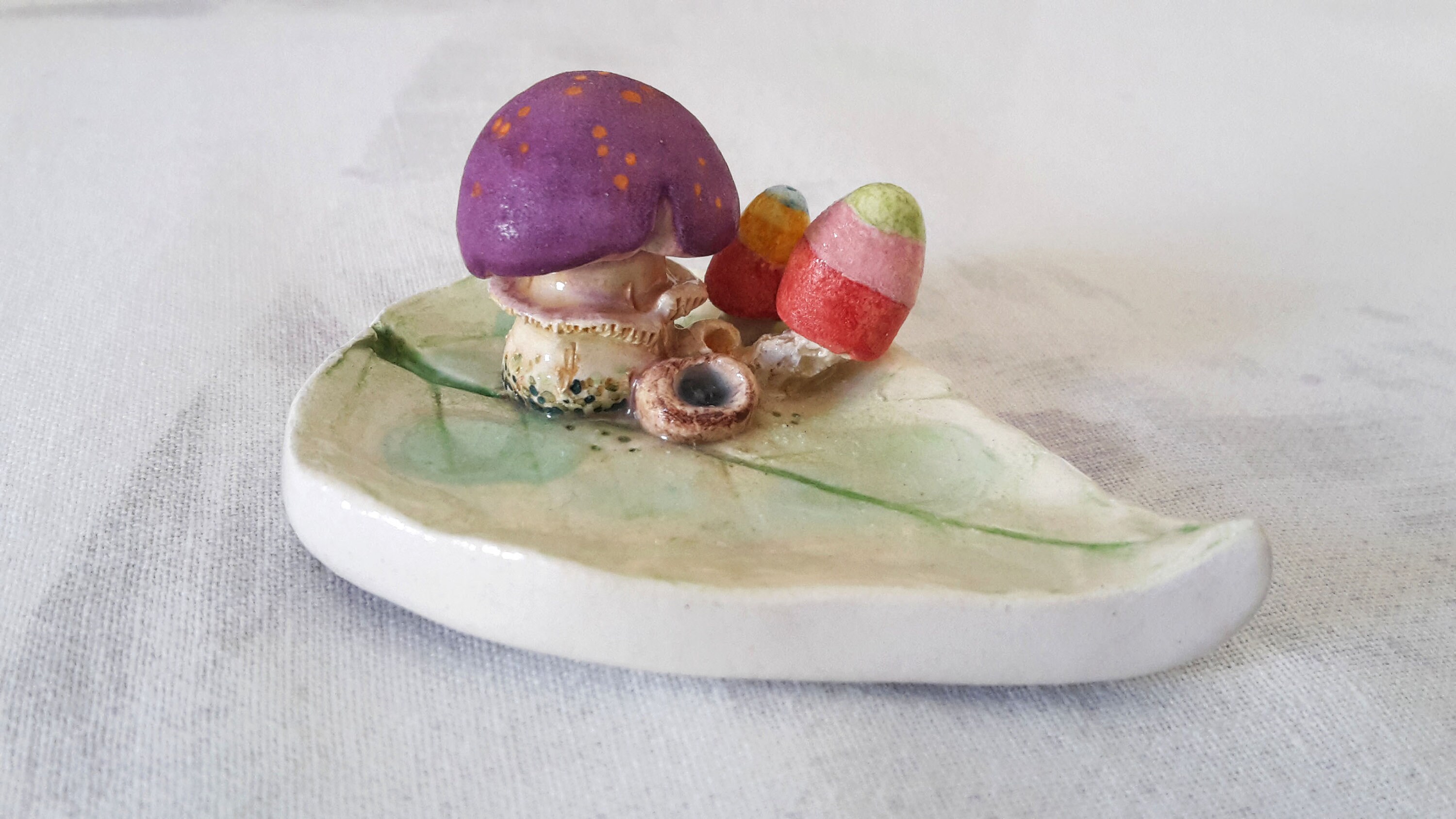 Ceramic Purple and Lollipop Mushrooms on Leaf Dish Mushroom | Etsy