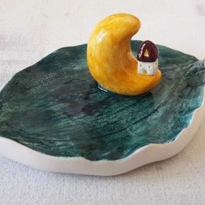 Ceramic Mini House on the Moon Moon House Jewelry Tray Leaf Tray ...