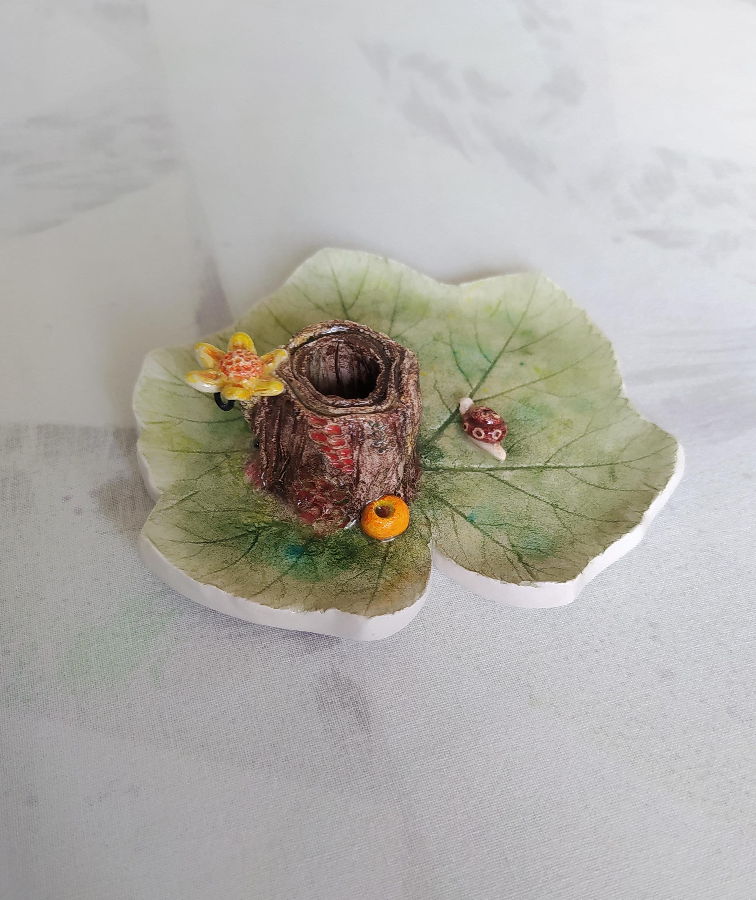Ceramic Tree Trunk Vase Mushroom and Snail on Leaf Dish Tree - Etsy