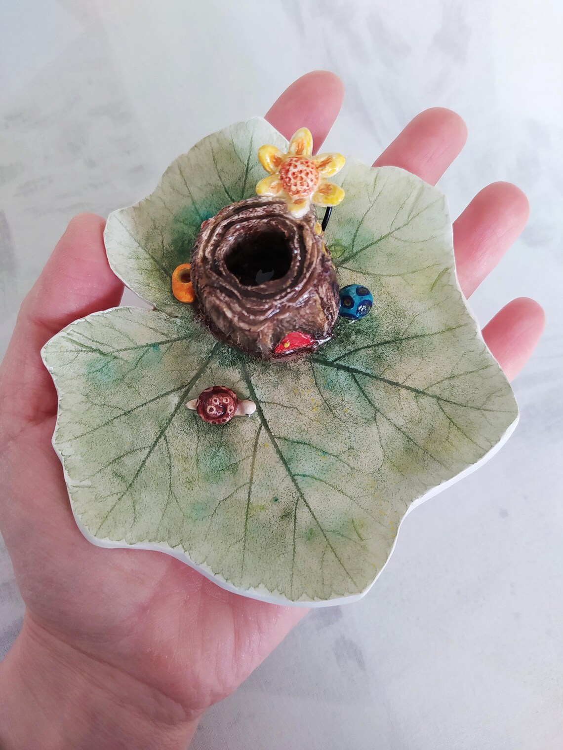 Ceramic Tree Trunk Vase Mushroom and Snail on Leaf Dish Tree - Etsy