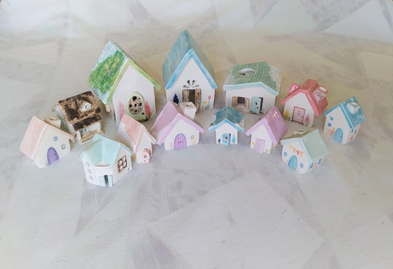 Ceramic Mini Dark Pink Roof House Miniature Spring House - Etsy