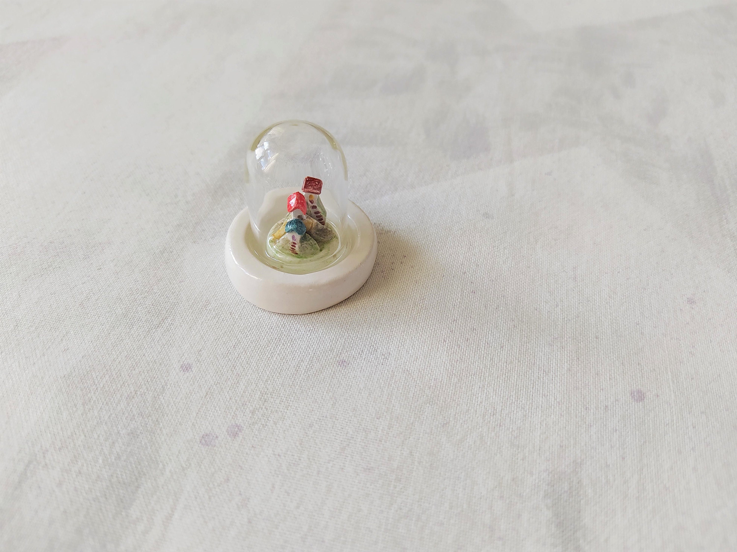 Ceramic Miniature Houses on Mountains Under Glass Dome | Etsy