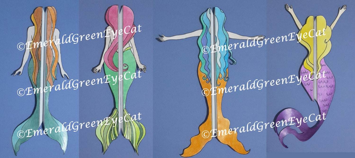 Digital Mermaid Templates Mermaid Pencil Decor Hand Drawn - Etsy