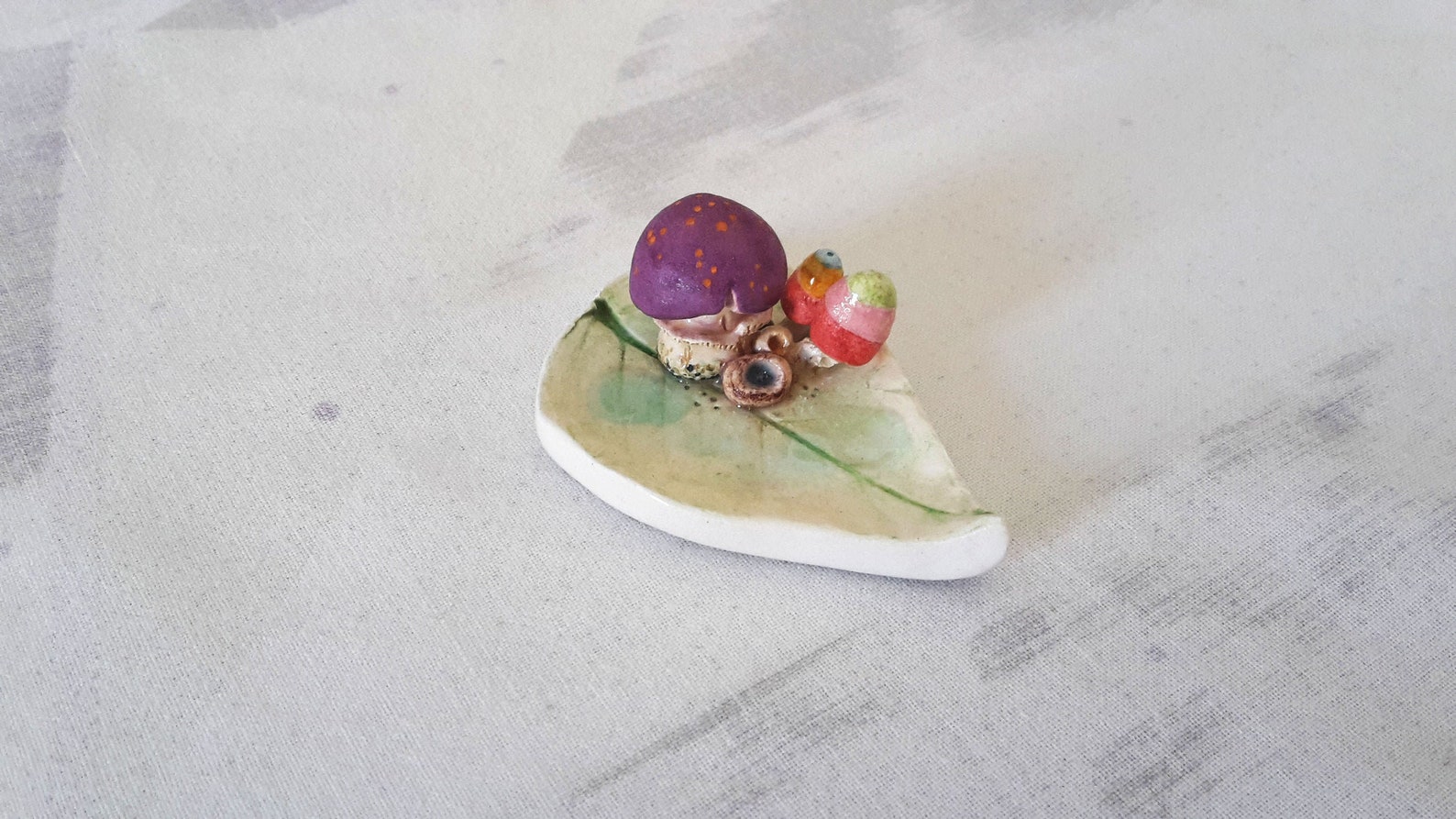 Ceramic Purple and Lollipop Mushrooms on Leaf Dish Mushroom | Etsy