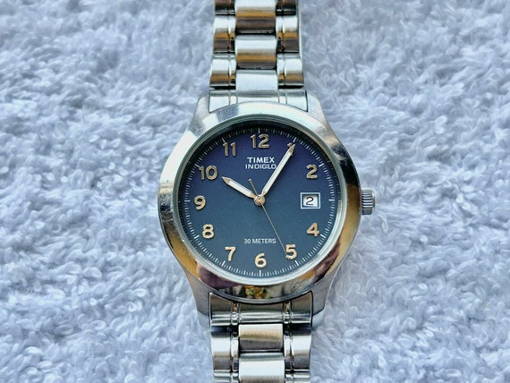 Timex Indiglo Blue Quick Set Date Luminescent Stainle… - Gem