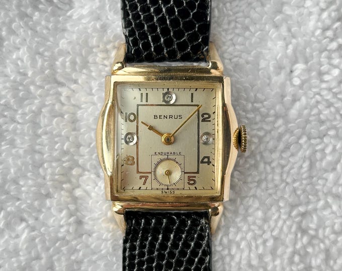 Vintage Benrus 10k Rolled Gold Plated Bezel Fancy Case With Diamonds 17 ...