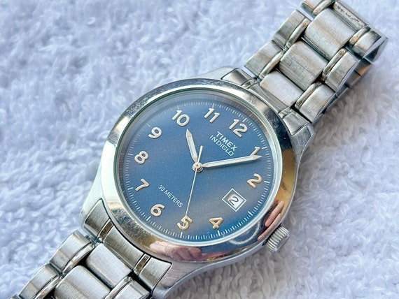 Timex Indiglo Blue Quick Set Date Luminescent Stainle… - Gem
