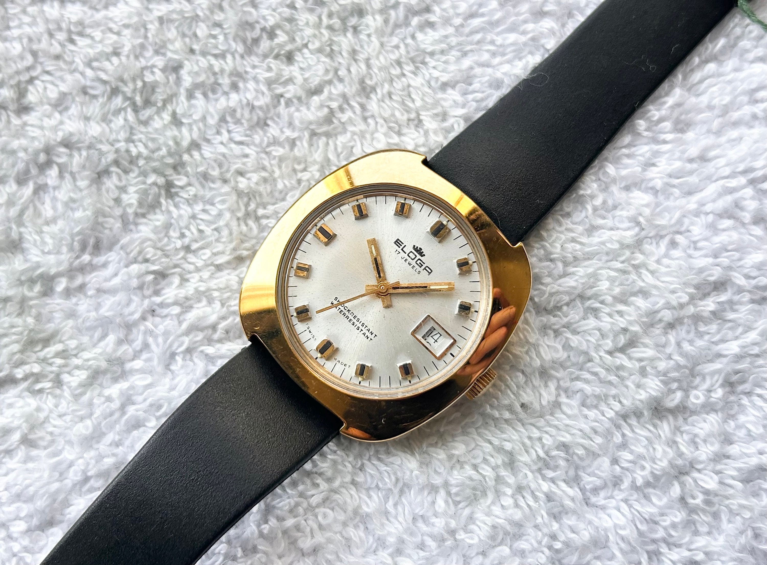 Vintage Eloga 17 Jewels Date Luminescent Winding Gold Plated Swiss Made ...