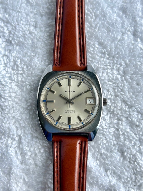 Vintage Exim Automatic 25 Jewels Calendar Stainless S… - Gem