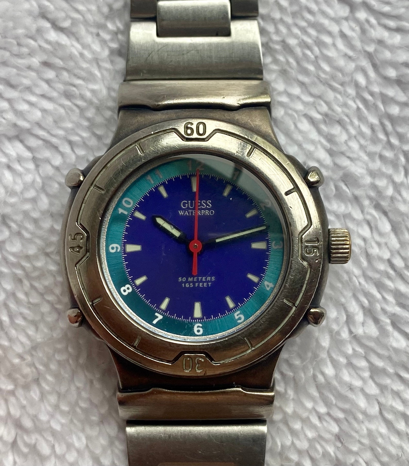 Guess Waterpro. Blue Dial 50 Meters 165 Feet Quartz Stainless Steel ...