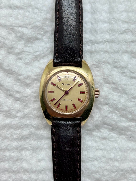 Vintage Bulova Red Markers Automatic Gold Plated Coc… - Gem