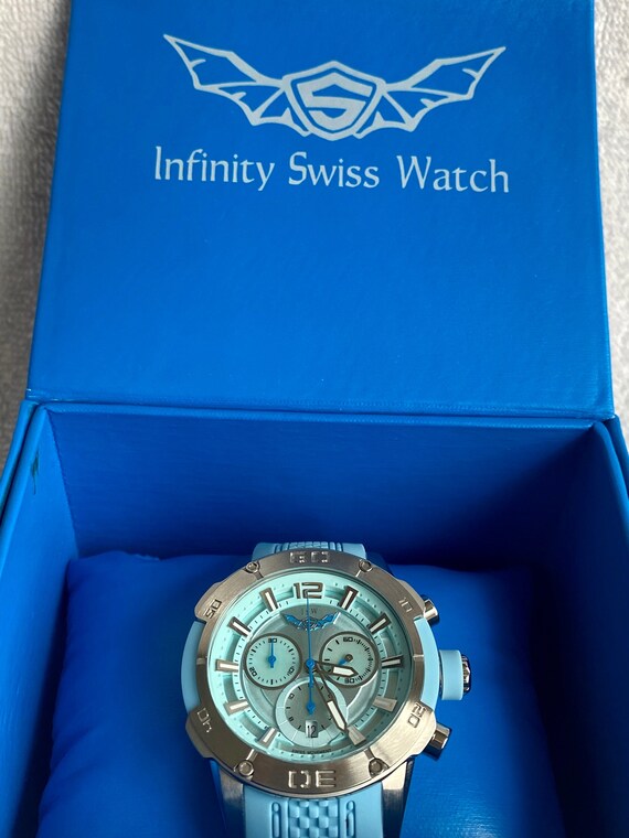 Infinity Swiss Watch 44mm Baby blue 100 Meters Chrono… - Gem