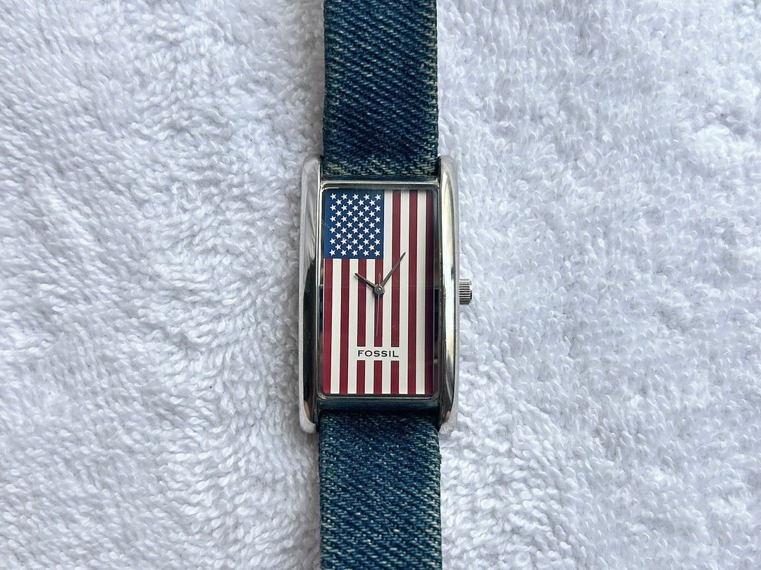 Vintage Fossil Tank American Flag Curvex Quartz Watch - Etsy
