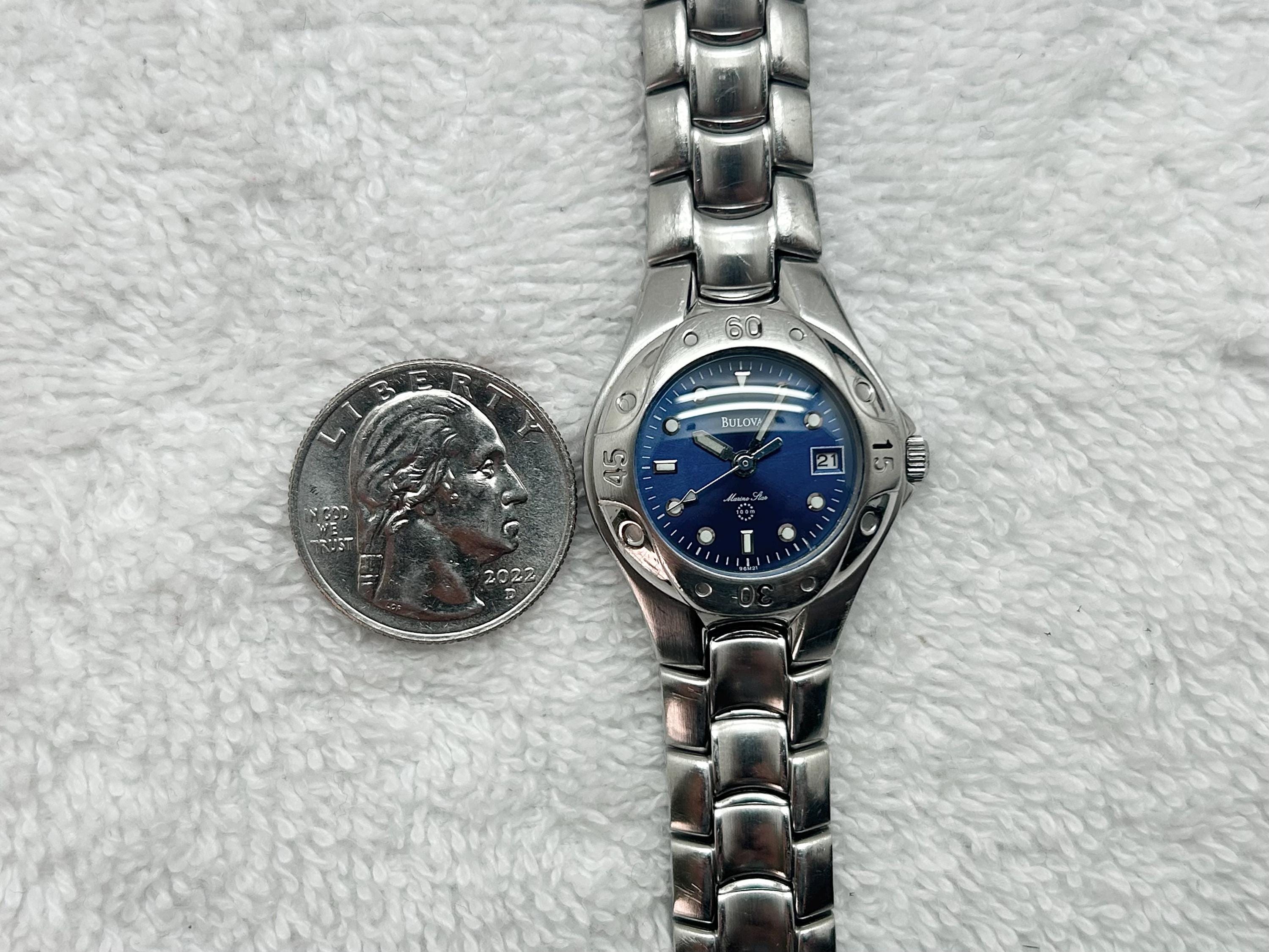Vintage Bulova Blue Marine Star Quartz Ladies Watch With Box & Warranty ...