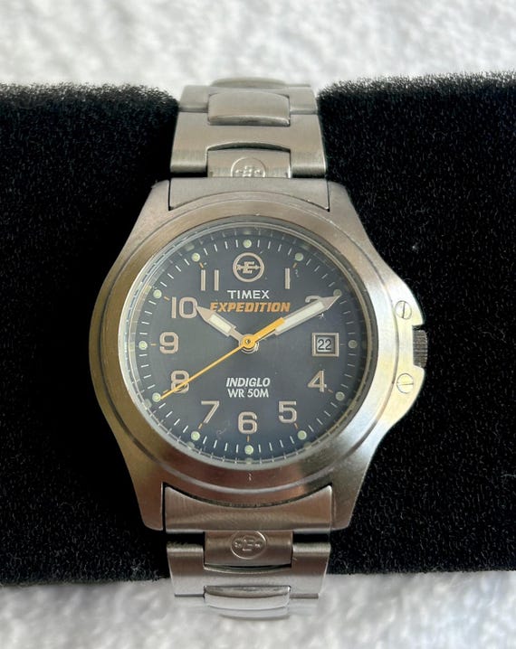 Vintage Timex Expedition Indiglo Date Stainless Steel… - Gem
