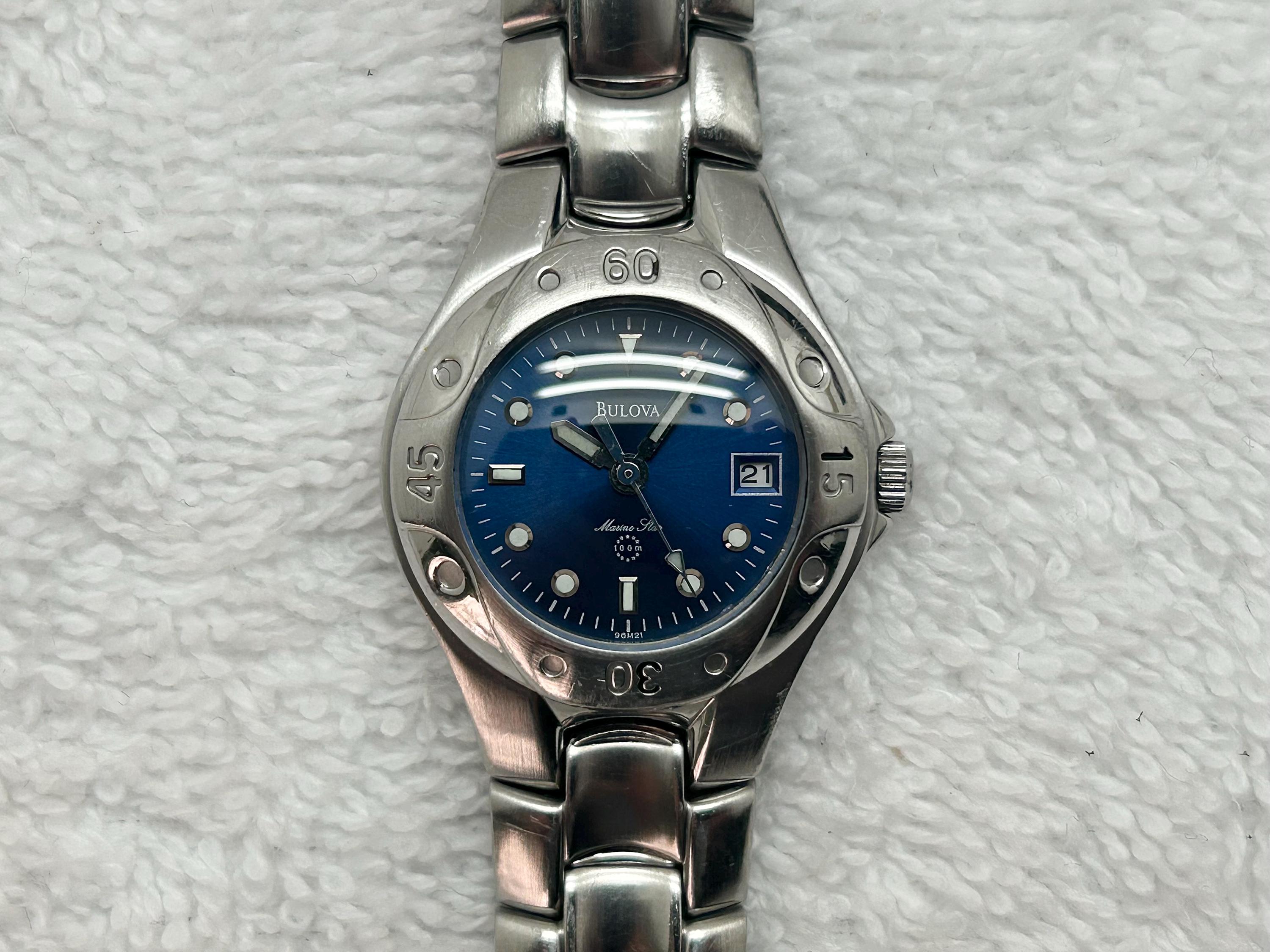 Vintage Bulova Blue Marine Star Quartz Ladies Watch With Box & Warranty ...