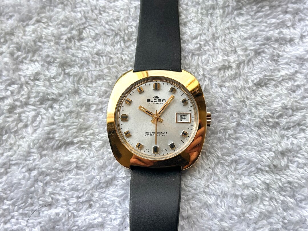 Vintage Eloga 17 Jewels Date Luminescent Winding Gold Plated Swiss Made ...