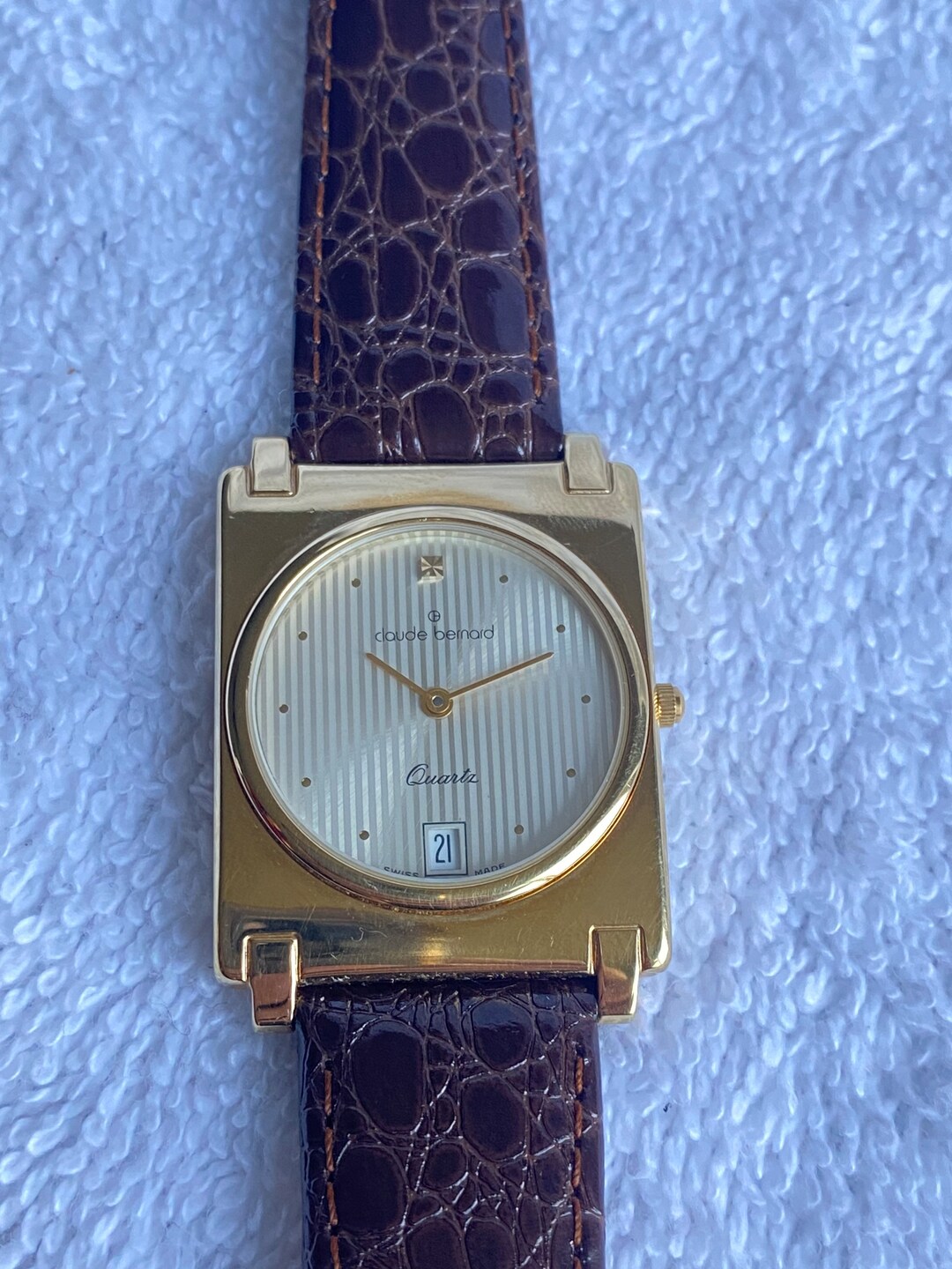 Vintage Slim Claude Bernard, Gold and Steel Quick Set Date Quartz Swiss ...