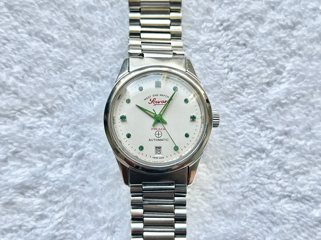 Vintage West End Watch Co. Sowar Prima Automatic Green Crystals Swiss ...