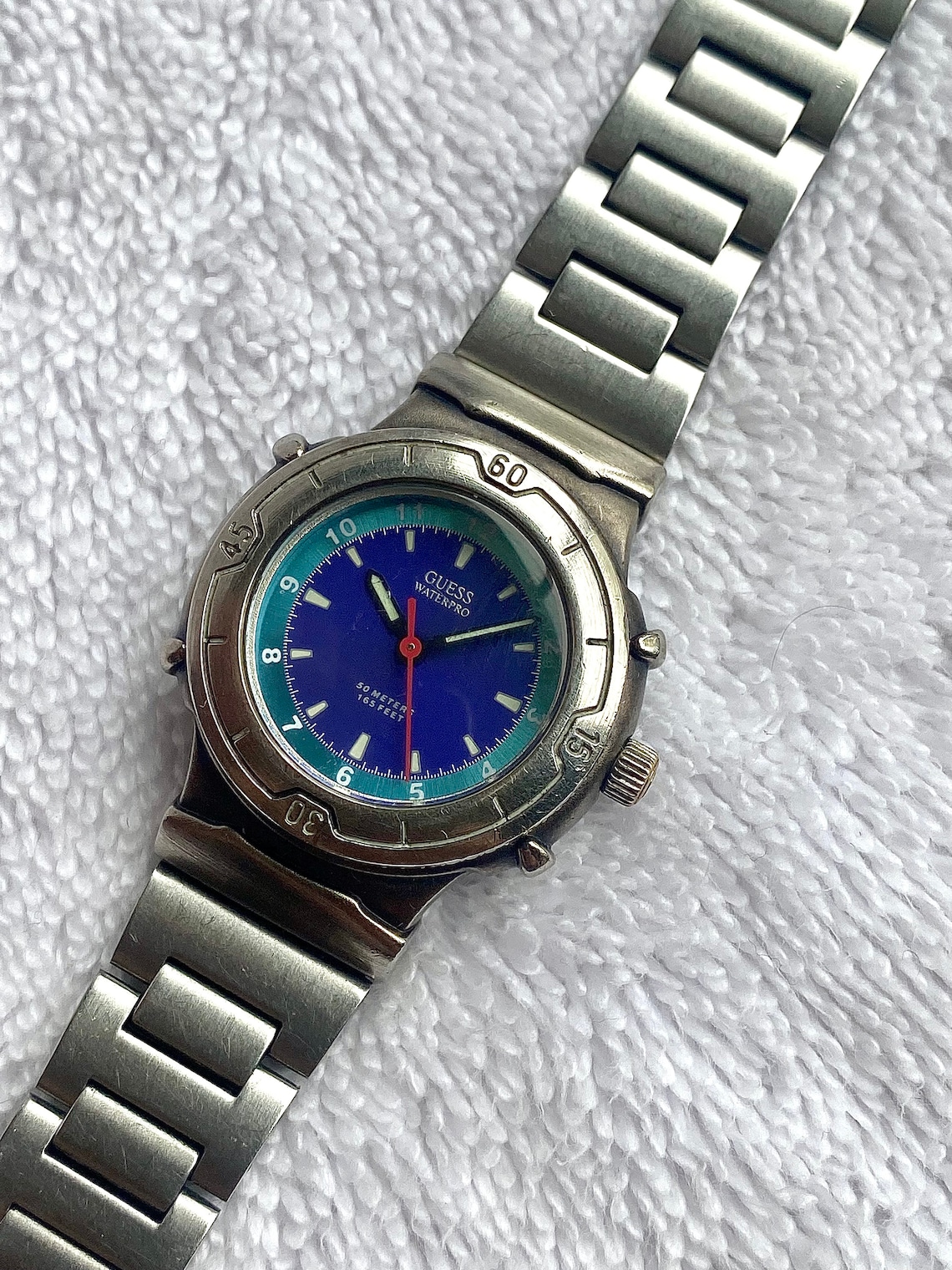 Guess Waterpro. Blue Dial 50 Meters 165 Feet Quartz Stainless Steel ...
