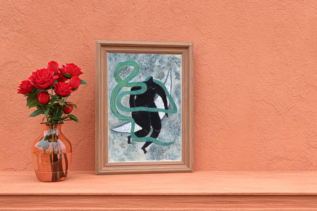 Margo, a Flying Witch, Moon, Small Original Painting - Etsy