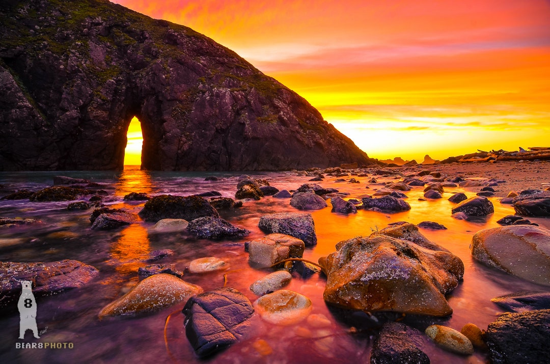 Harris Beach Arch Rock Sunset: Oregon Coast Metal Print - Etsy
