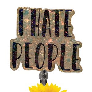 I Hate People Retractable Badge, Cute Badges, Glitter Badges, ID Holder ...
