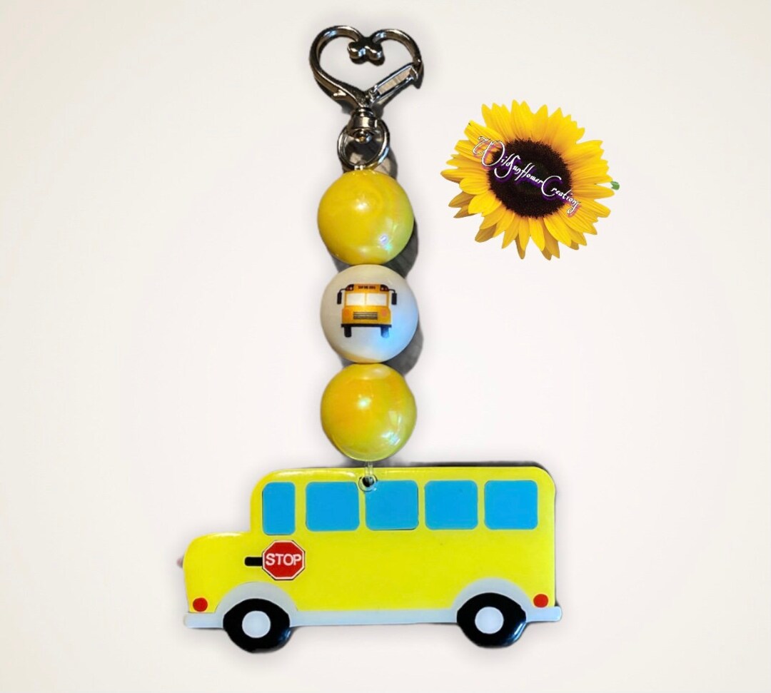 School Bus Keychain, Personalizes , Bus Driver, Keychains, Chunky Beads ...