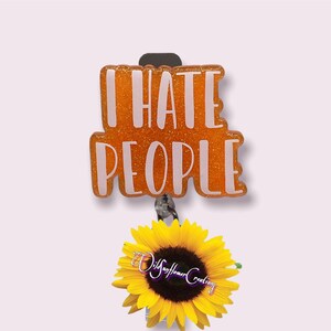I Hate People Retractable Badge, Cute Badges, Glitter Badges, ID Holder ...
