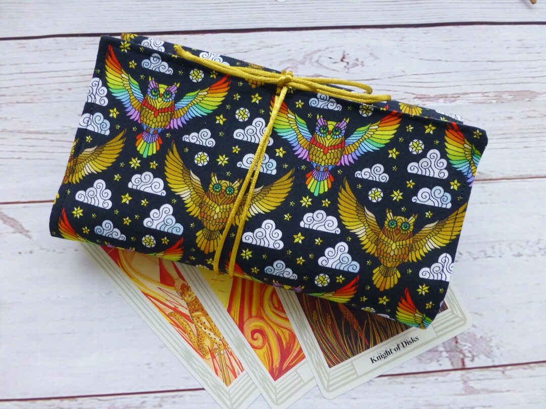 Owl Tarot Card Wrap and Spread Cloth, Embroidered Tarot Card Bag, Gold ...
