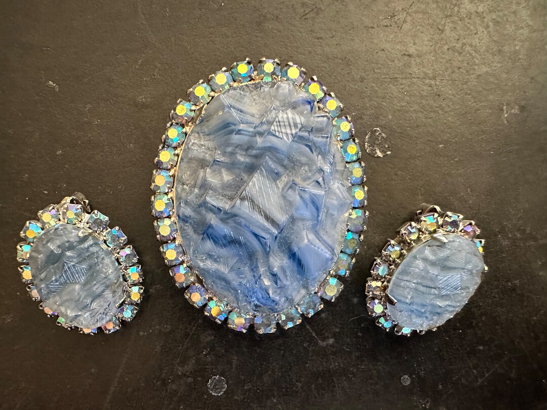 Juliana D&E Oval Geode Light Blue Quartz Pendant/brooch and Earring Set ...