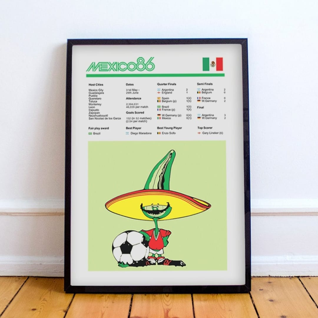 A4 A3 Football Soccer World Cup Poster Print Art Mexico 86 Italia 90 ...