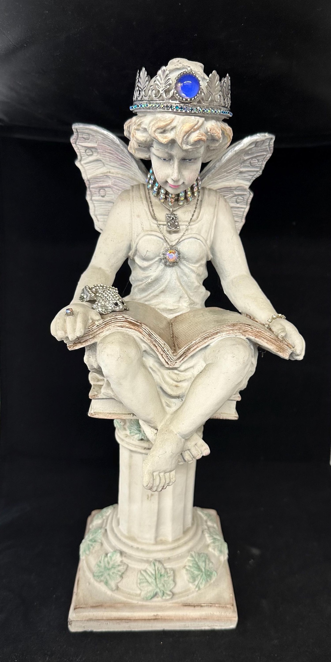 Vintage Reading Fairy Garden Statue With Rhinestone Frog and One of a ...