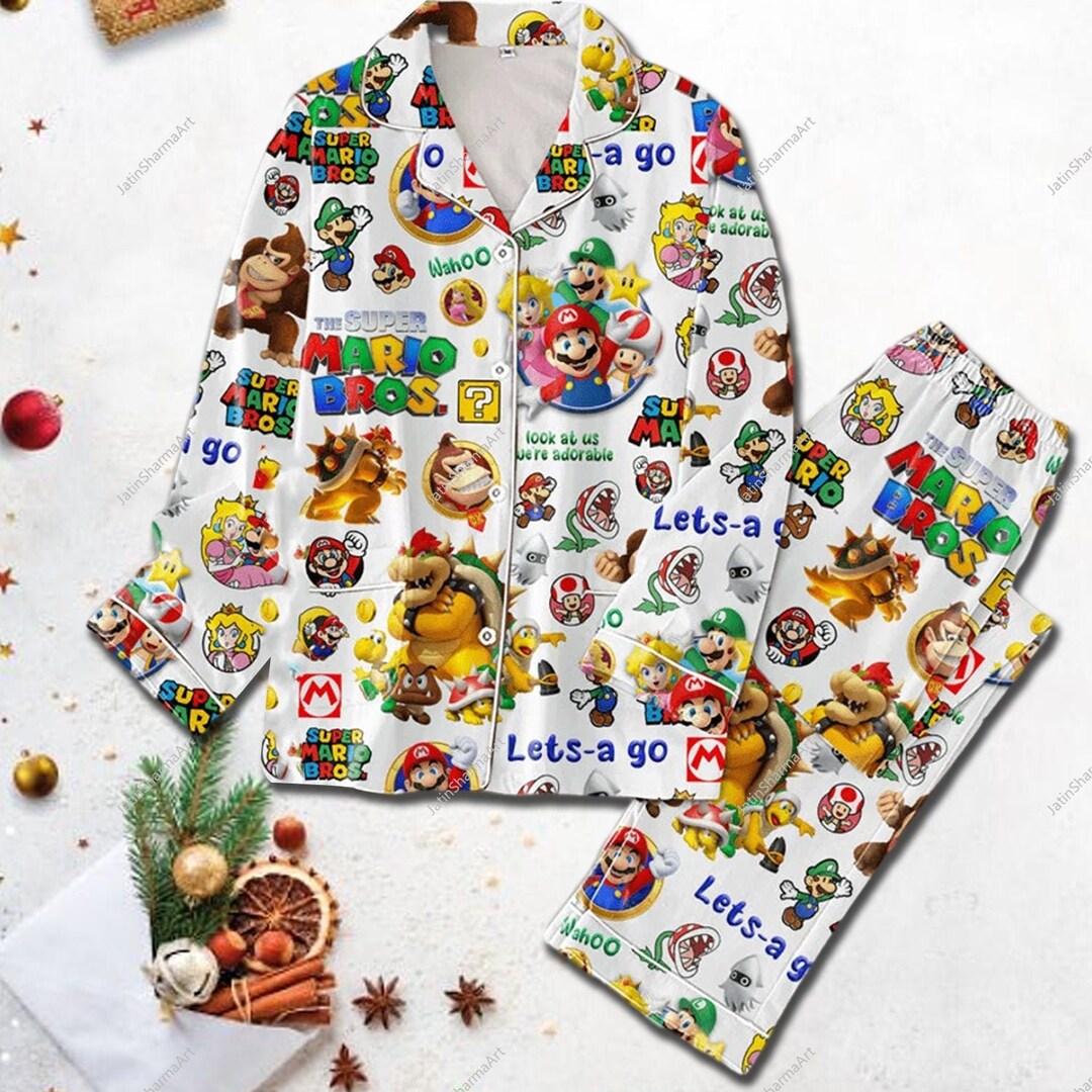 Super Mario Pajamas Set Super Mario Women Pajamas Mario Bros - Etsy
