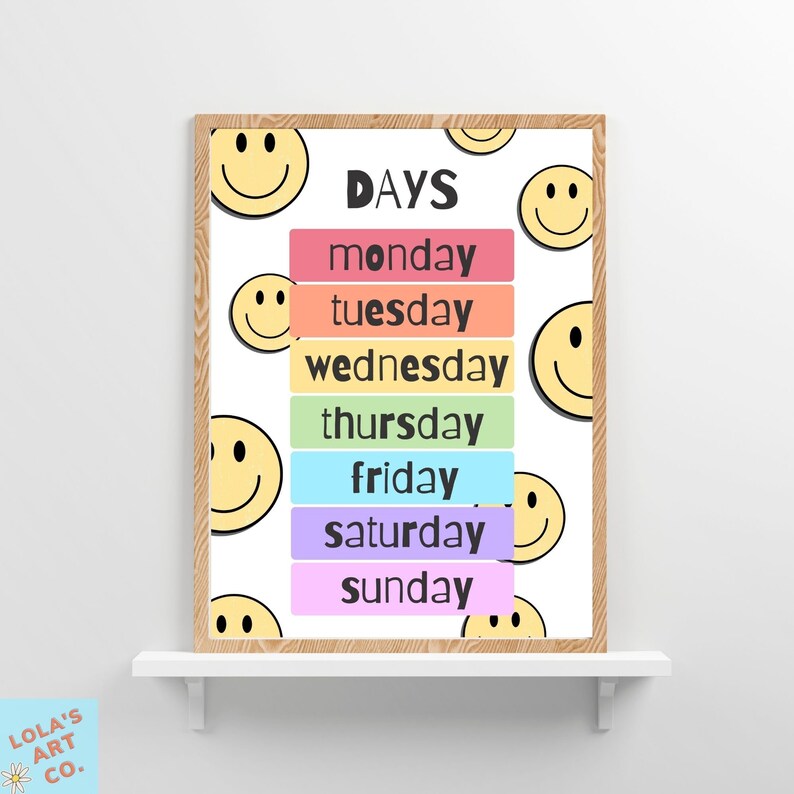 Rainbow Days of the Week Print for Kids Teacher Poster - Etsy
